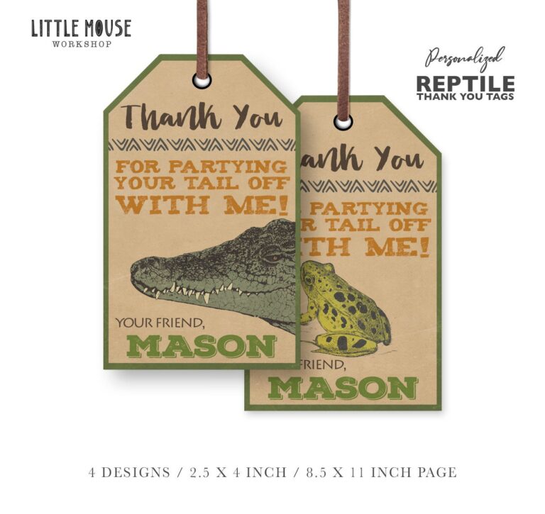 Personalized Reptile Birthday Favor Tags | Custom 'Party Your Tail Off ...