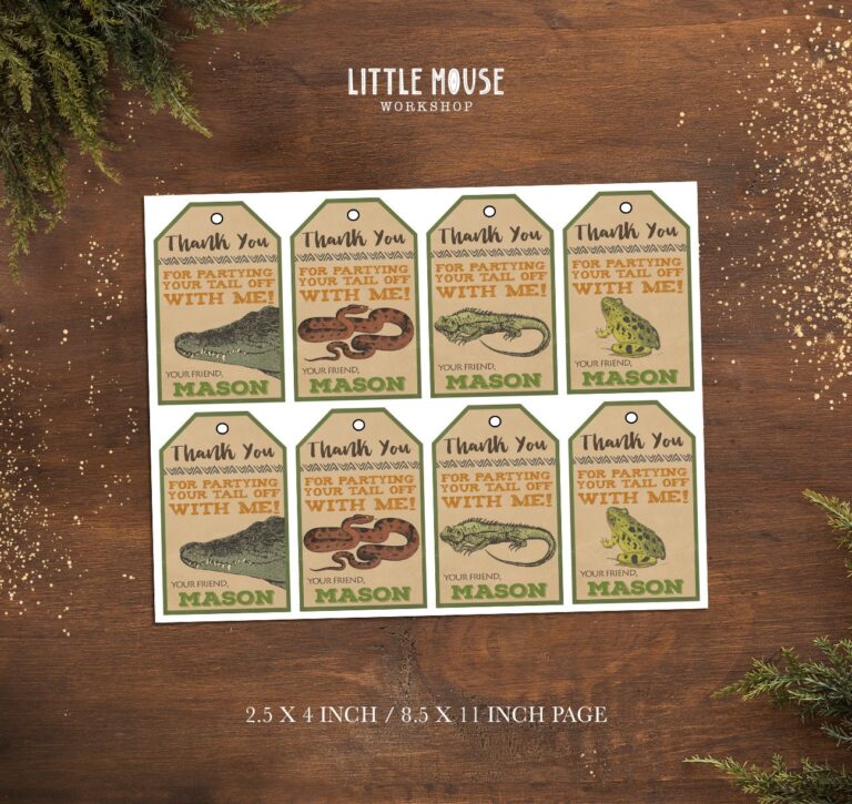 Personalized Reptile Birthday Favor Tags | Custom 'Party Your Tail Off ...